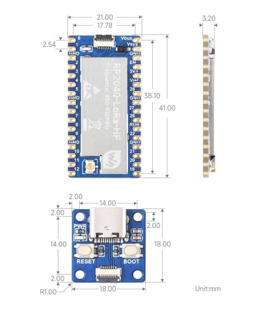 | RP2040-LoRa Dev Board, Integrates SX1262 RF Chip, LF
